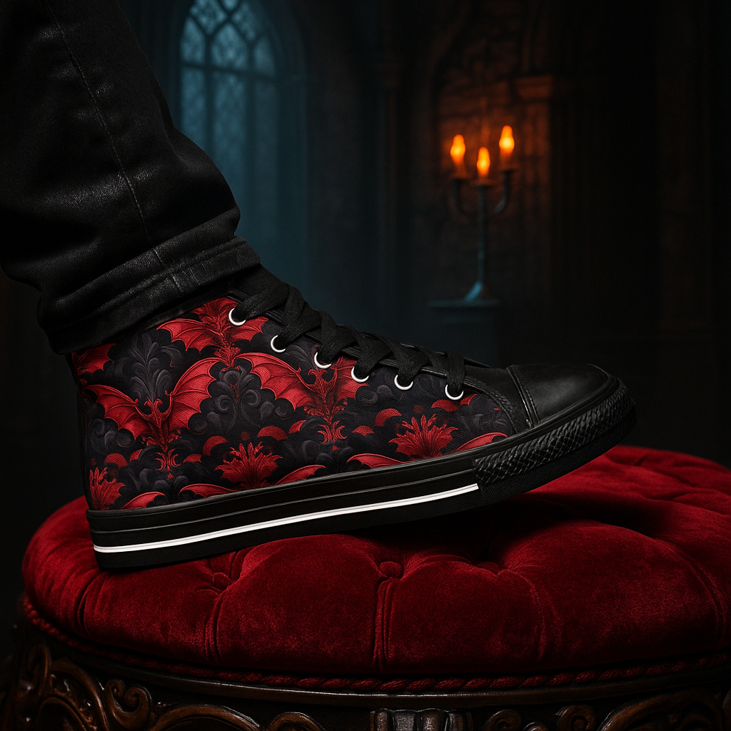 Black and Red Damask Bats - Men's Classic High Top Sneakers – Grave Walkers